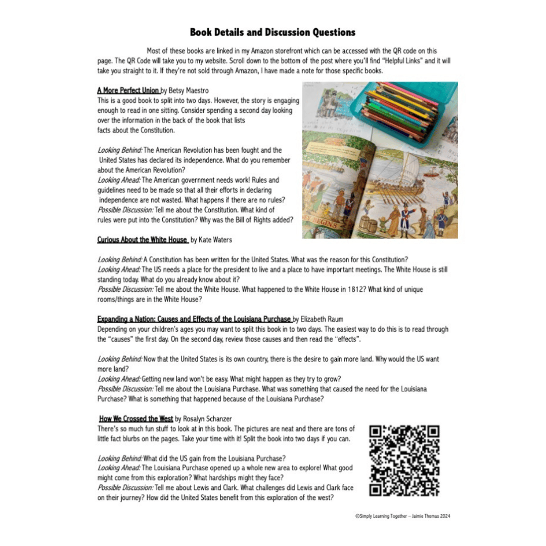 American History Through Picture Books - Unit 2 - Simply Learning Together